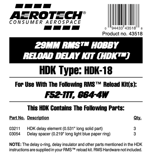 AeroTech HDK-18 RMS-29/40-120 Hobby Delay Kit (3-Pack) - 43518 ...
